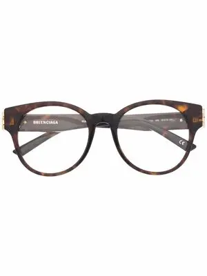 Balenciaga Bb Logo Tortoiseshell Round-framed Glasses - Brown