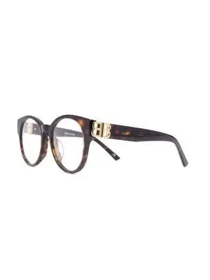 Balenciaga Bb Logo Tortoiseshell Round-framed Glasses