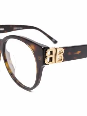 Balenciaga Bb Logo Tortoiseshell Round-framed Glasses