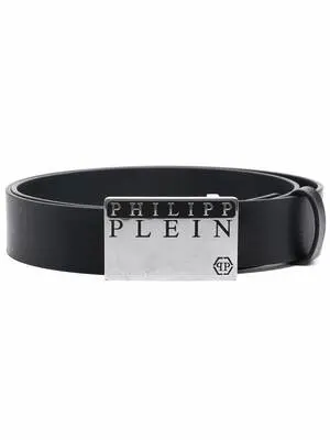 Philipp Plein Logo Buckle Leather Belt - Black