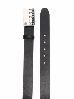 Philipp Plein Logo Buckle Leather Belt - Black