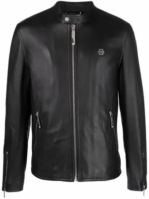Philipp Plein Logo Zipped Biker Jacket