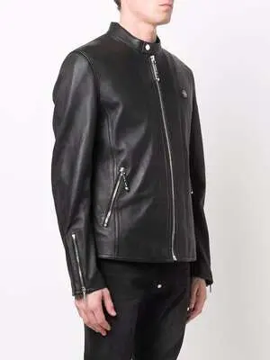 Philipp Plein Logo Zipped Biker Jacket
