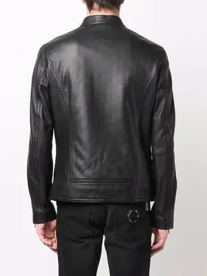Philipp Plein Logo Zipped Biker Jacket