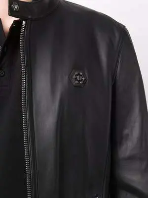 Philipp Plein Logo Zipped Biker Jacket