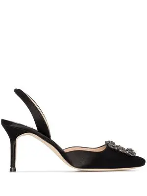Manolo Blahnik 70mm Hangisi Satin Slingback Pumps