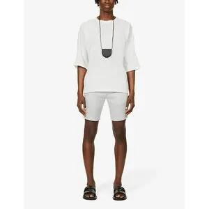 Frescobol Carioca High-rise Linen-cotton Blend Shorts - Light Melange Grey
