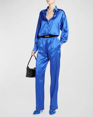 TOM FORD Logo-banded Silk Pj Pants Cobalt Blu