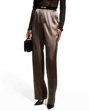 TOM FORD Logo-banded Silk Pj Pants Mercury