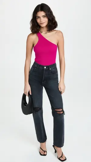 Sokie Collective One-shoulder Ribbed Knit Top