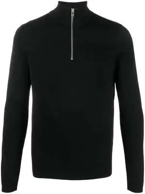 Sandro Wool Zip Collar Sweater - Black