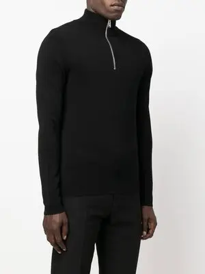 Sandro Wool Zip Collar Sweater - Black