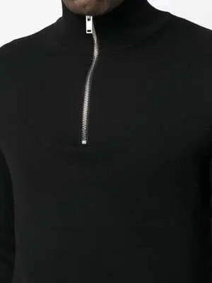 Sandro Wool Zip Collar Sweater - Black