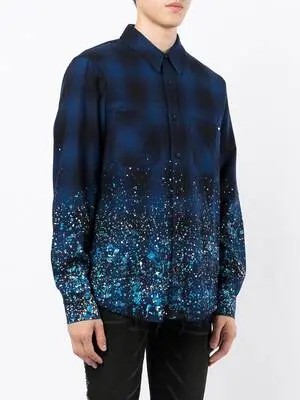 Amiri Crystal Painter Flannel Casual Button-down Shirts - Blue