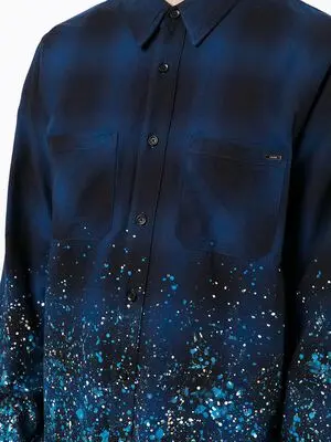 Amiri Crystal Painter Flannel Casual Button-down Shirts - Blue