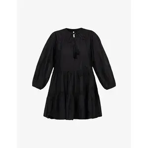 Seafolly Embroidered Puff-sleeves Mini Dress - Black