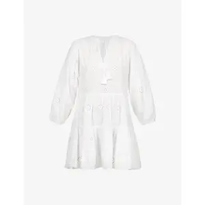 Seafolly Embroidered Puff-sleeves Mini Dress - White