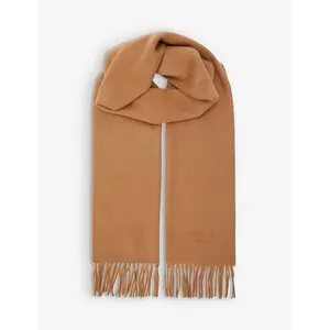 Mulberry Branded Fringed Cashmere Scarf Dark Camel