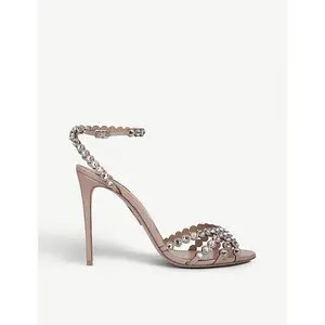 AQUAZZURA Tequila 105 Gem-embossed Leather Heeled Sandals - Pale Pink