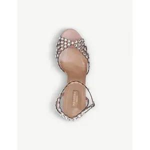 AQUAZZURA Tequila 105 Gem-embossed Leather Heeled Sandals - Pale Pink
