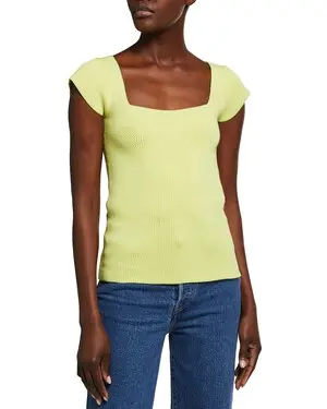 Helmut Lang Contour Square-neck Ribbed Top - Electric Yellow