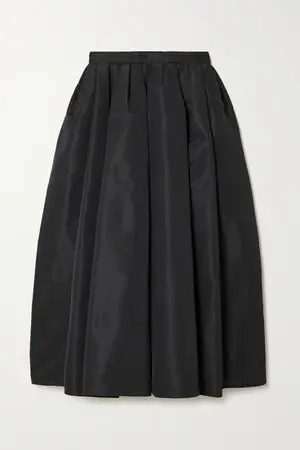 Alexander Mcqueen Pleated Faille Midi Skirt - Black | Editorialist