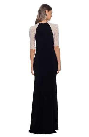 XSCAPE EVENINGS Beaded Detail Gown - Blknudslvr