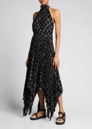 Altuzarra Plaid Pleated Halter-Neck Handkerchief Dress In Blackivory Window  - 70% Off | Editorialist
