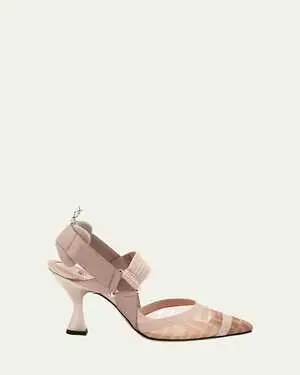 Fendi Colibri 85mm Ff Mesh Slingback Pumps - Beige