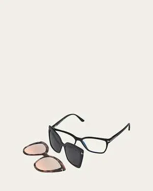 TOM FORD Square Optical Frames With Magnetic Sunglasses Clips - Black