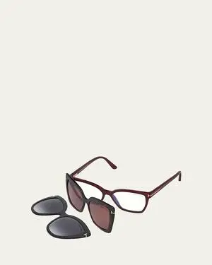 TOM FORD TOM FORD Square Optical Frames With Magnetic Sunglasses Clips Fuchsia