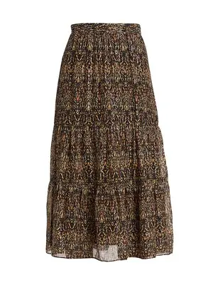 Ba&sh Women's Gellio Tiered Printed Midi Skirt - Khaki  - Khaki