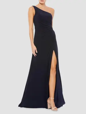 Mac Duggal Ieena Jersey Asymmetric Gown Midnight
