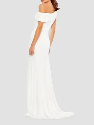 Mac Duggal Ieena Jersey Asymmetric Gown - White