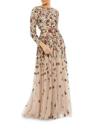 Mac Duggal Floral A-line Gown Antique Rose