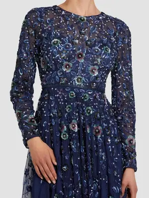 Mac Duggal Floral A-line Gown - Navy
