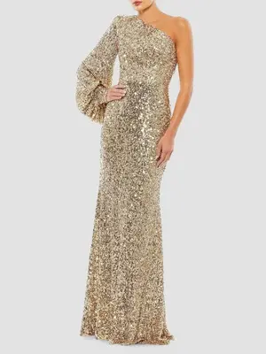 Mac Duggal Metallic One-shoulder Gown - Gold