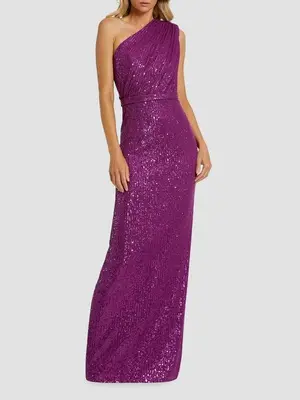 Mac Duggal Metallic One-shoulder Gown - Purple