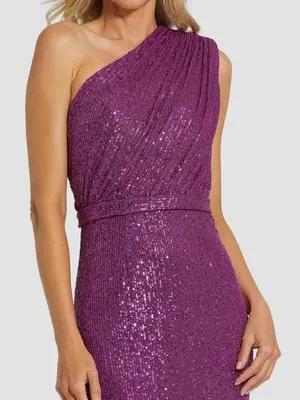 Mac Duggal Metallic One-shoulder Gown - Purple