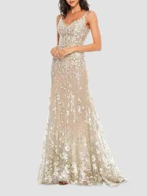 Mac Duggal Floral Embellished Sheath Gown
