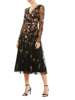 Mac Duggal Embroidered Floral Midi Dress