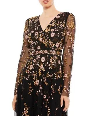 Mac Duggal Embroidered Floral Midi Dress