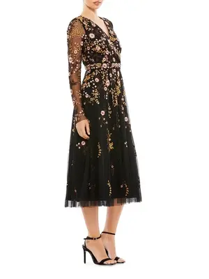 Mac Duggal Embroidered Floral Midi Dress