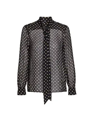 NILI LOTAN Women's Carina Sheer Silk Top - Black Beige Dot - Black Beige Dot