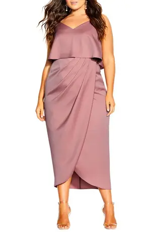 City Chic Midi Dress With Overlay