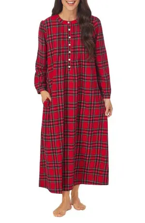 LANZ OF SALZBURG Ballet Long Sleeve Flannel Nightgown - Red Plaid