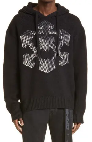 Off-White Intarsia Arrows Wool Blend Hooded Sweater