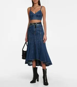 Alexander McQueen Flared Denim Midi Skirt