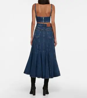 Alexander McQueen Flared Denim Midi Skirt