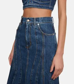 Alexander McQueen Flared Denim Midi Skirt